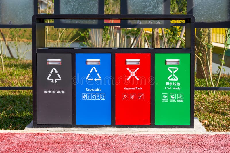 Outdoor Garbage Sorting Trash Can Close-up Stock Photo - Image of ...
