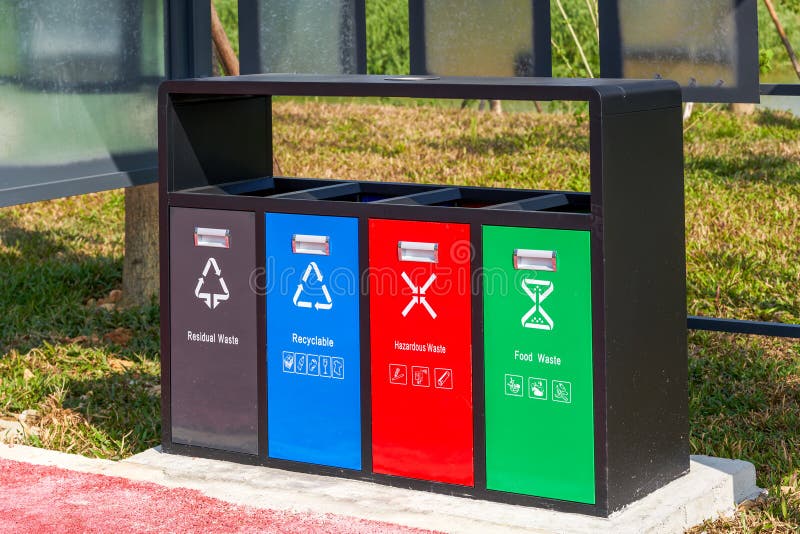 Outdoor Garbage Sorting Trash Can Close-up Stock Photo - Image of street, sign: 288311374