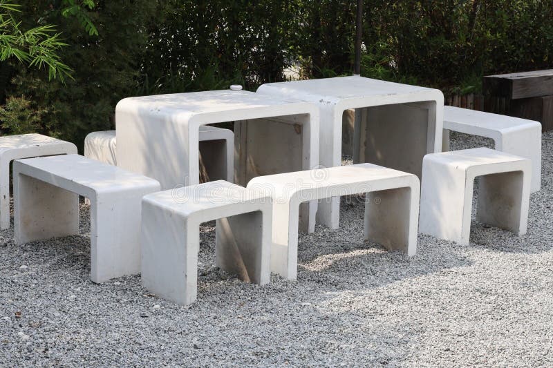 Outdoor Garden Furniture Rectangular Marble Table Chairs Placed Stock ...