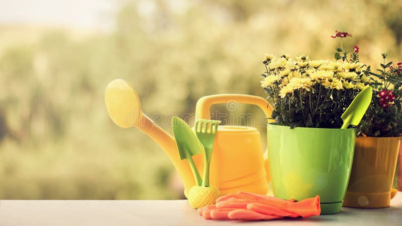 Outdoor Gardening Tools and Flowers Stock Image - Image of botanical ...