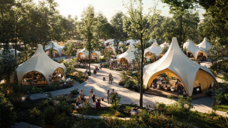 Outdoor Gathering Space with Unique Tents and Greenery Stock ...
