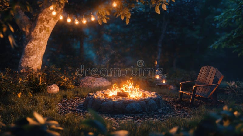 Outdoor Gathering Spot with a Fire Pit Surrounded by Lush Greenery ...