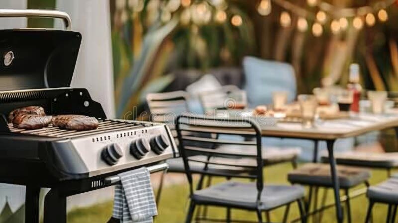 Outdoor Grill Glowing in Backyard Get-Together Setting, Ready for ...