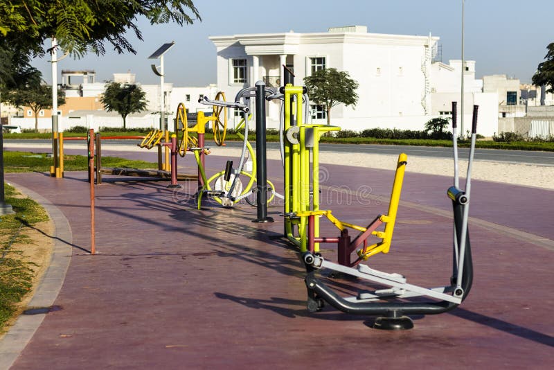 Outdoor Gym in the Park on Early Morning Hour.Activity Stock Image ...
