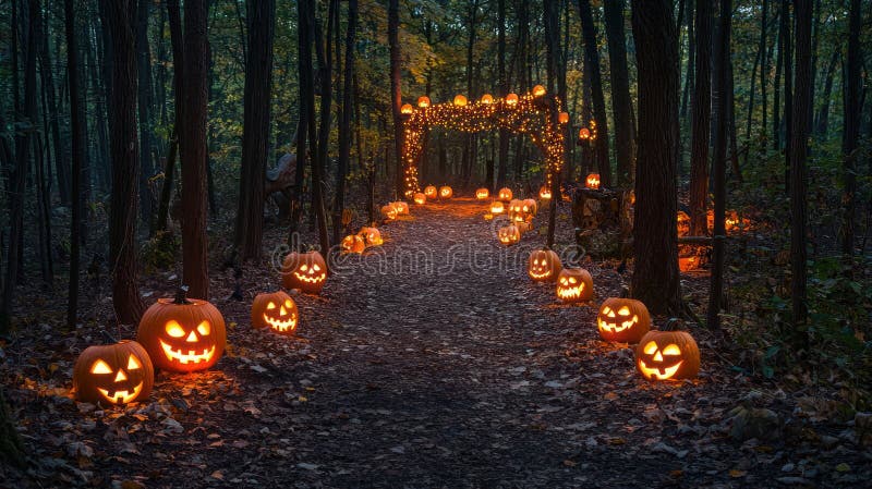 An Outdoor Halloween Setup with a Haunted Forest Path, Lined with ...