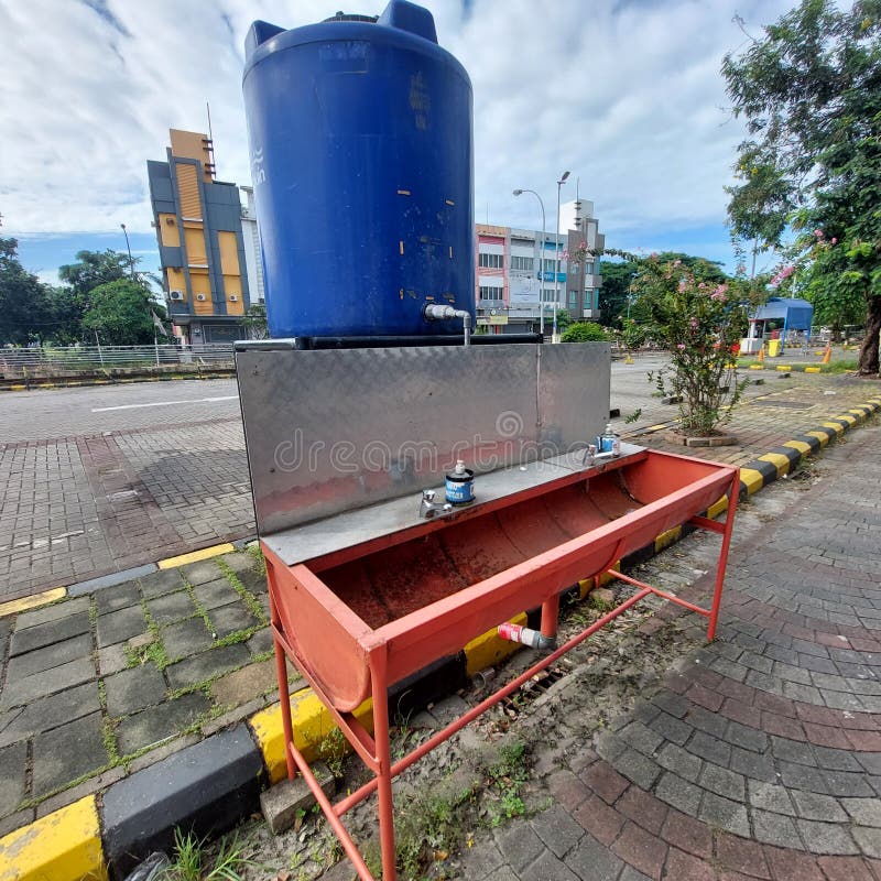 Outdoor Hand Washing Area in Public Area Stock Photo - Image of railway ...