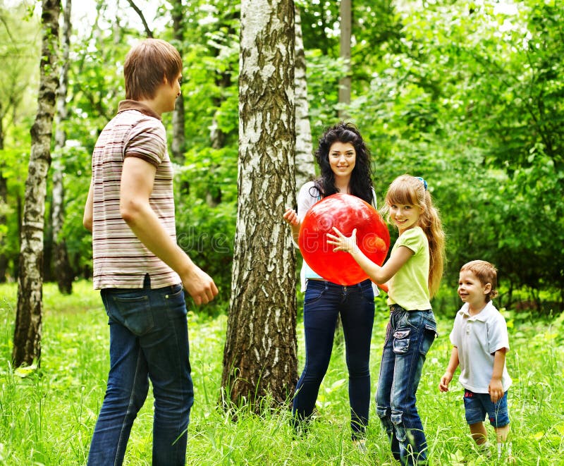 Outdoor Happy Family Playing Ball . Stock Photo - Image of happy ...