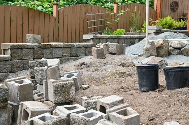 Yard and Garden Construction Project in Progress, Building Stone Lined ...