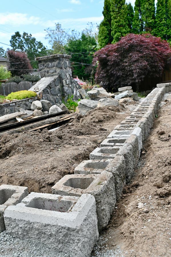 Yard and Garden Construction Project in Progress, Building Stone Lined ...