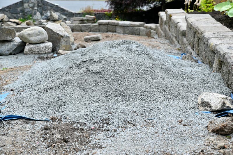 Yard and Garden Construction Project in Progress, Building Stone Lined ...