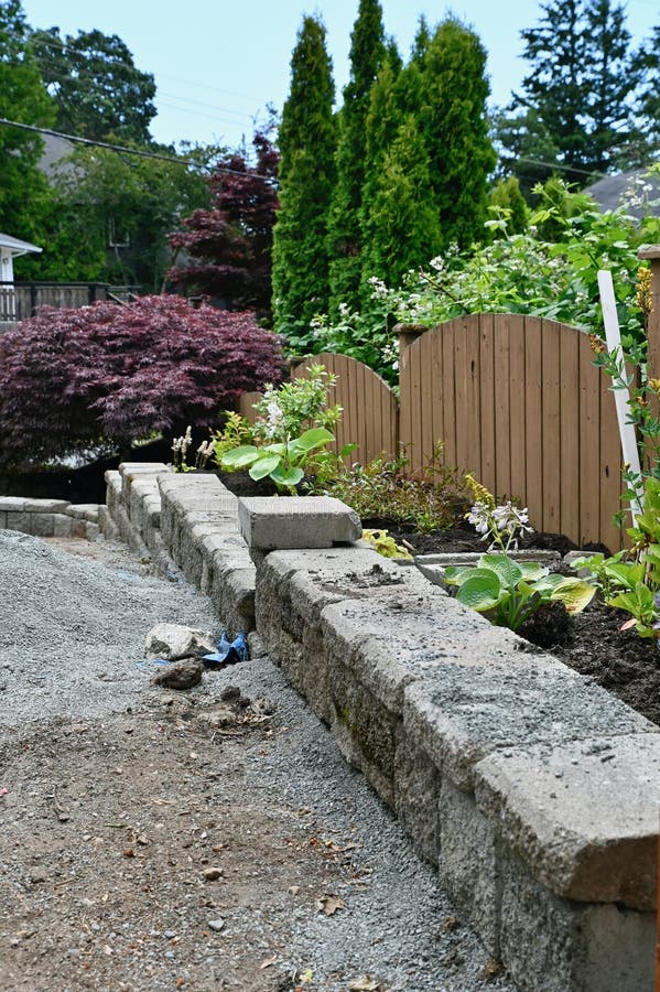 Yard and Garden Construction Project in Progress, Building Stone Lined ...