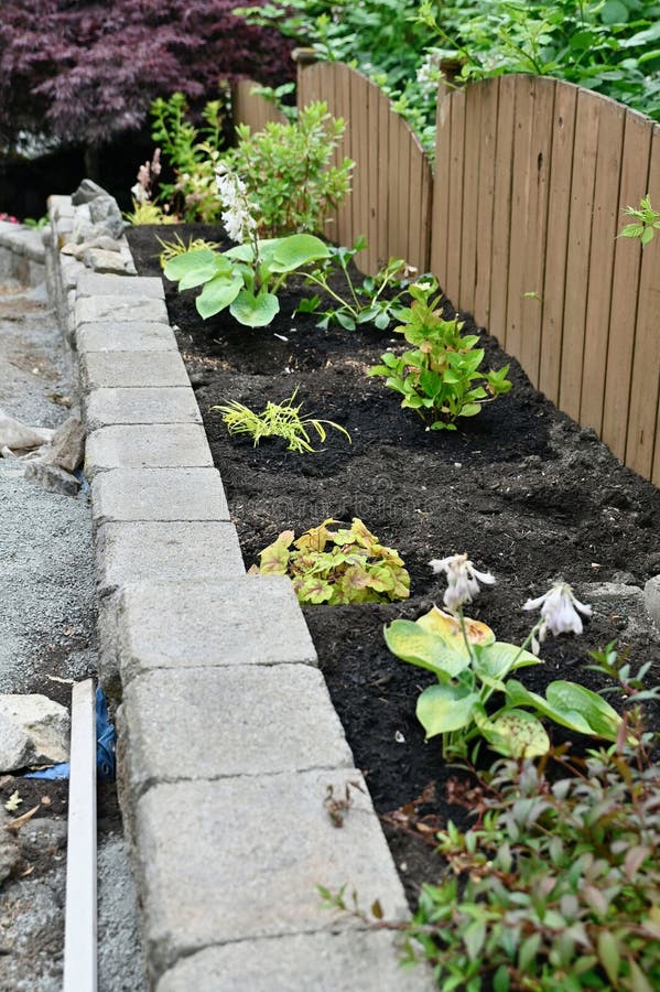 Yard and Garden Construction Project in Progress, Building Stone Lined ...