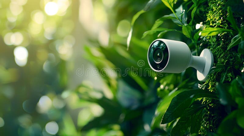 Outdoor Home Security Camera Mounted on Wall Surrounded by Lush ...