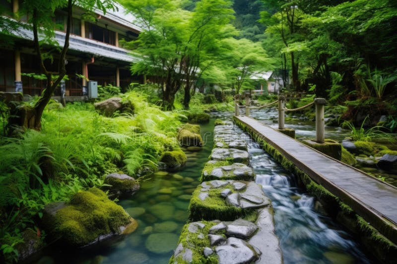 Outdoor Hot Spring with Wide Pathways Stock Photo - Image of wellness ...