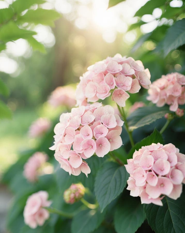 Outdoor Hydrangeas Bloom Pink Flowers Spring Summer Stock Photo - Image ...
