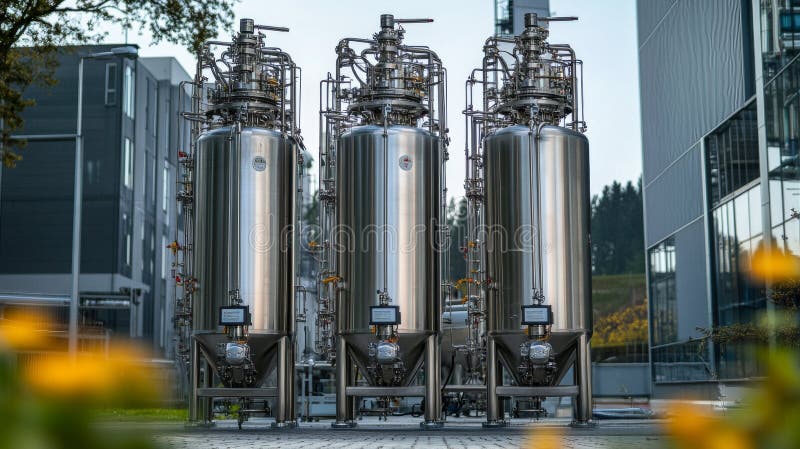 Outdoor Industrial Tanks in High-Tech Facility Stock Photo - Image of ...