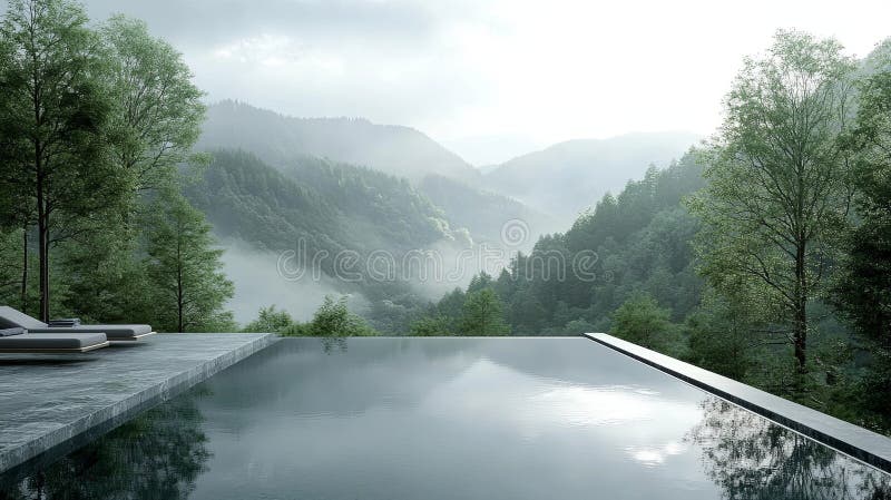Outdoor Infinity Pool with Sleek Edges Overlooking a Scenic Forest ...