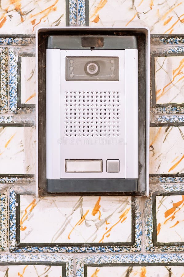 Outdoor Intercom Speaker on Mosaic Wall Stock Image - Image of device ...