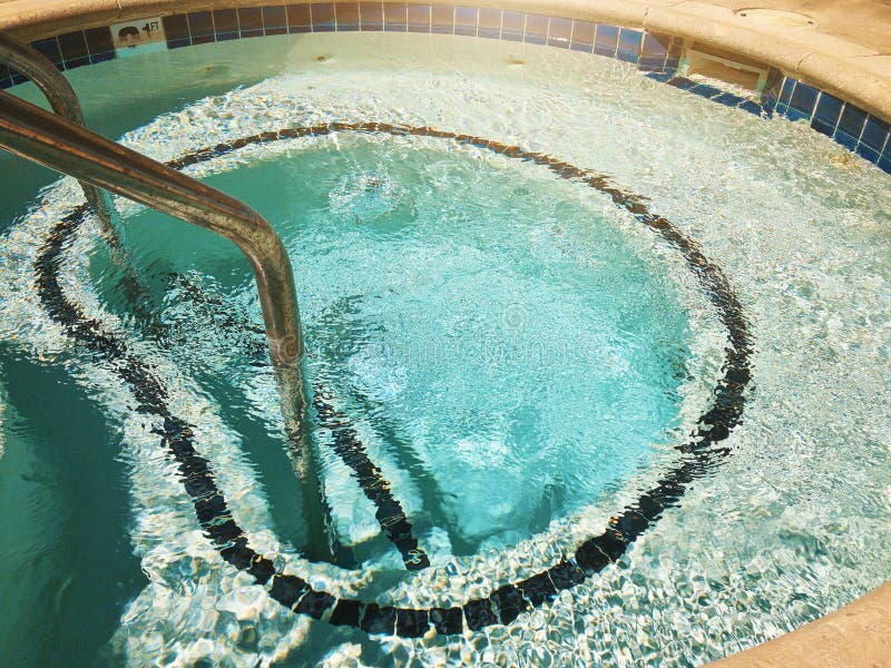 Outdoor Jacuzzi Pool with Fresh Blue Water for Massage and Spa Stock ...