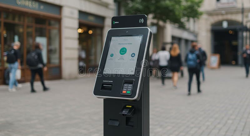 Outdoor Kiosk in an Urban Setting with a Touch Screen and Card Reader ...