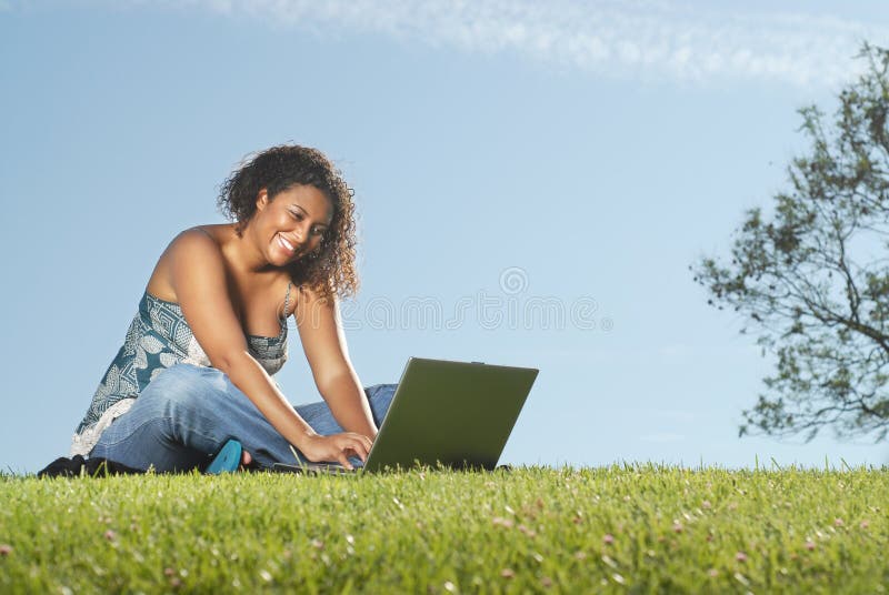 Outdoor laptop stock image. Image of relaxed, copy, beautiful - 5631021