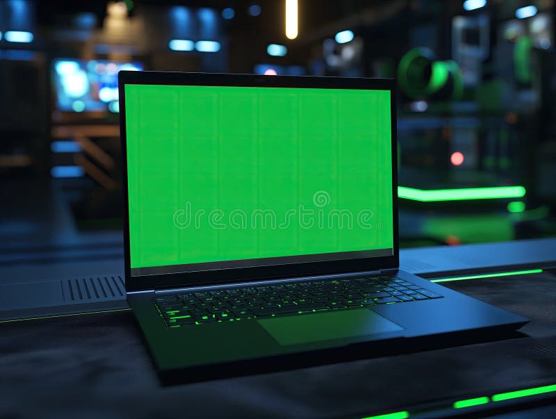 Outdoor Laptop with Green Screen Stock Photo - Image of notebook, work ...