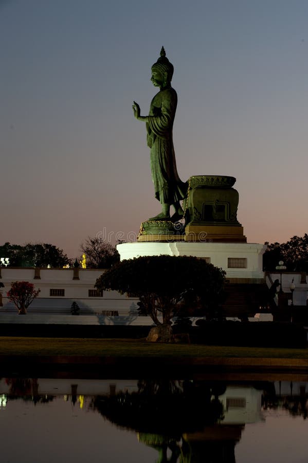 Outdoor Large Standing Buddha in Sunset . Stock Photo - Image of ...