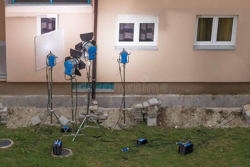 Outdoor Light Setup for Filming Stock Photo - Image of cinema, setting ...
