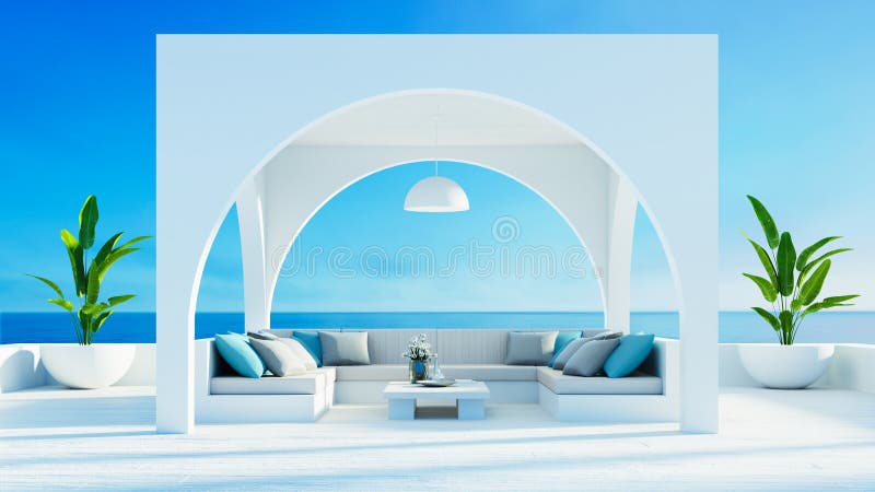 Outdoor Living Beach Luxury and See View - 3D Rendering Stock ...
