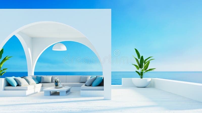 Outdoor Living Beach Luxury and See View - 3D Rendering Stock ...