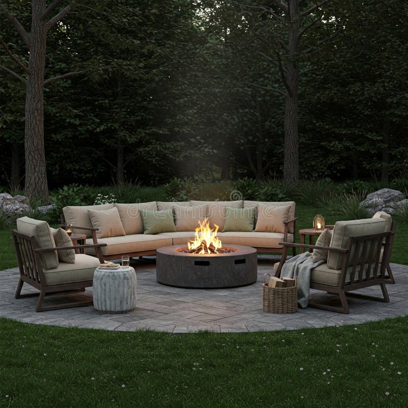 Outdoor Living Fire Pit Scene (Generated with AI) Stock Illustration ...