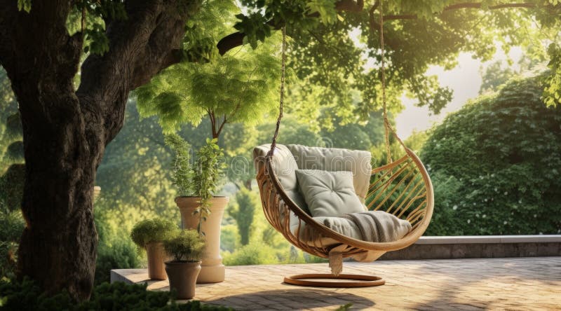 An Outdoor Lounge Chair and Tree in a Backyard Stock Image - Image of ...
