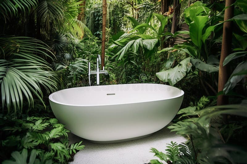 Outdoor Luxury Spa. Bath in Tropical Jungle Stock Illustration ...