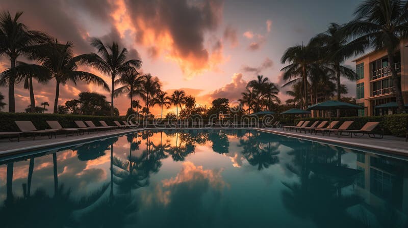 Outdoor Luxury Sunset Over Infinity Pool Swimming. Generative Ai Stock ...