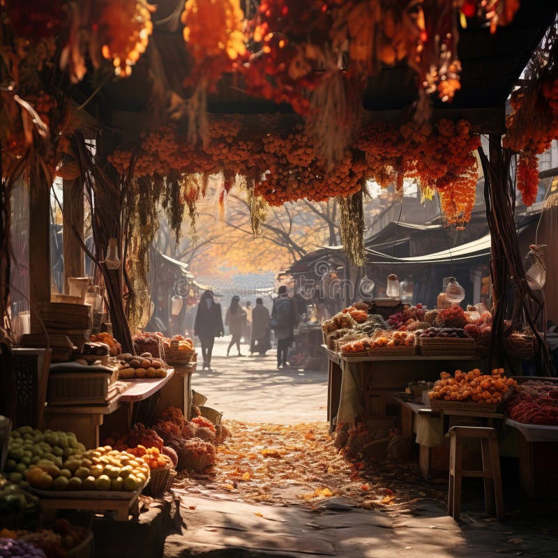 An Outdoor Market with Lots of Fruit and Vegetables Stock Illustration ...