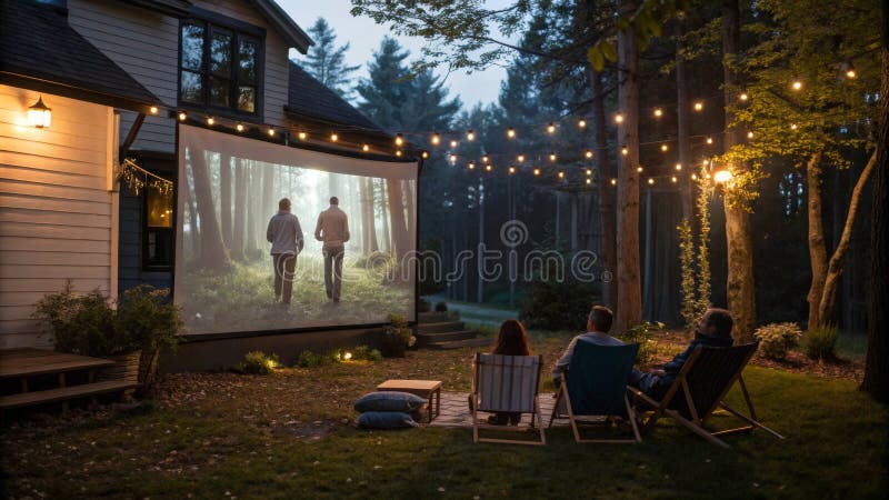 Outdoor Movie Night Forest Path Projection, Cozy Lawn Setting Stock ...
