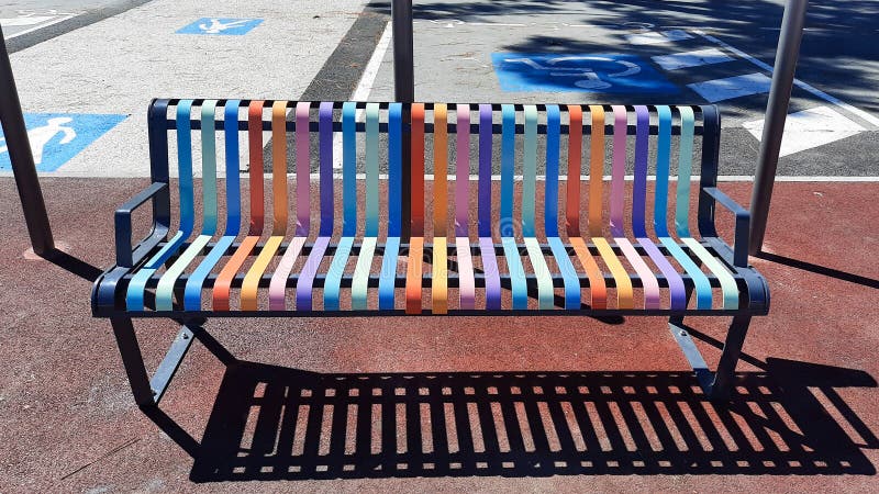 Outdoor Multi-colored Bench in City Street Stock Photo - Image of ...