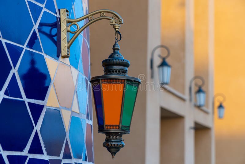 Outdoor Multi-colored Decorative Street Lights Fixed on a Mosaic Wall ...