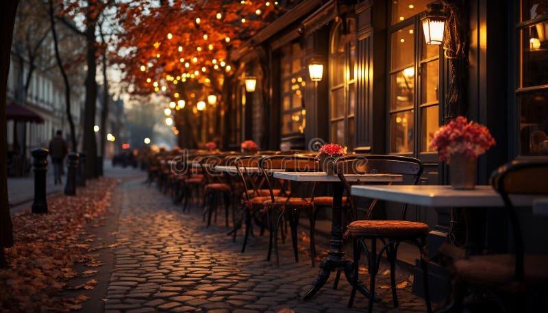 Outdoor Night Dining in a Modern City, Illuminated with Lanterns ...