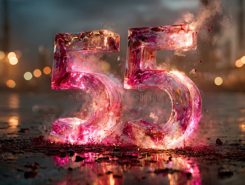 Outdoor Night Scene Featuring a Dynamic, Glowing 55 Number Composed of ...