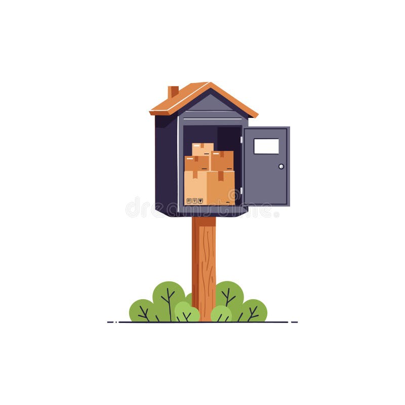 Outdoor Parcel Mailbox with Open Door and Multiple Cardboard Boxes in ...