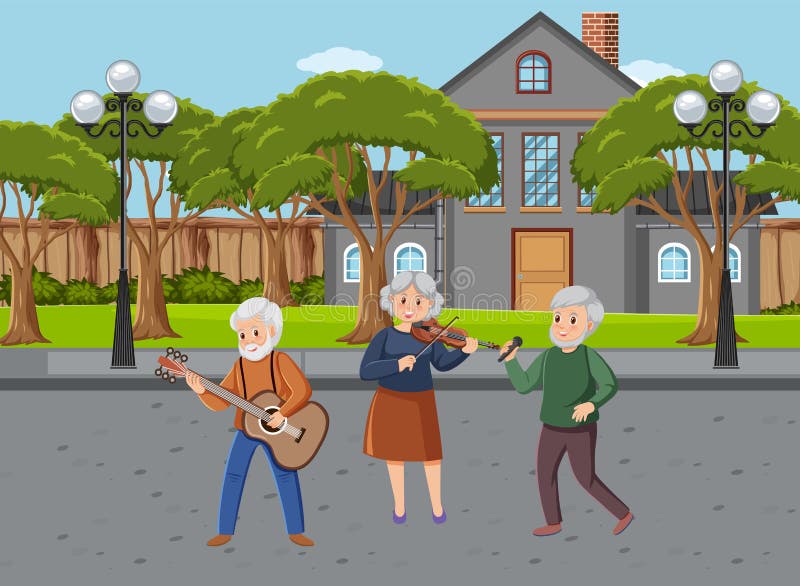 Outdoor Park with Elderly People Singing Stock Vector - Illustration of ...