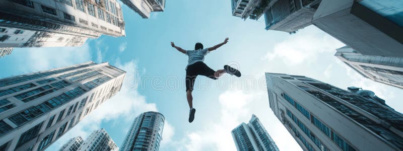 Outdoor Parkour Athlete Leaps between Urban Structures with Impressive ...