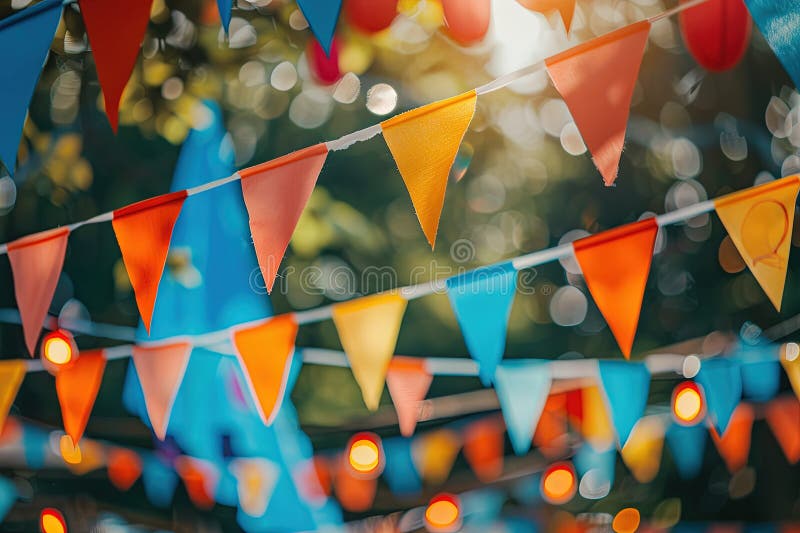 Outdoor Party Colorful Flags Decoration. Generative AI Stock ...