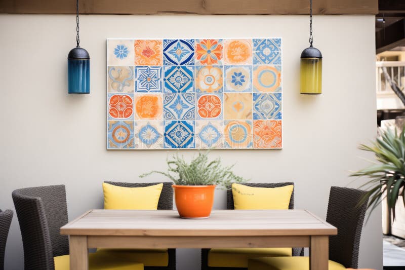 Outdoor Patio Wall with Ceramic Tile Decor Stock Illustration ...