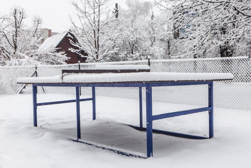 Outdoor Ping-pong Table in Winter Stock Image - Image of active ...