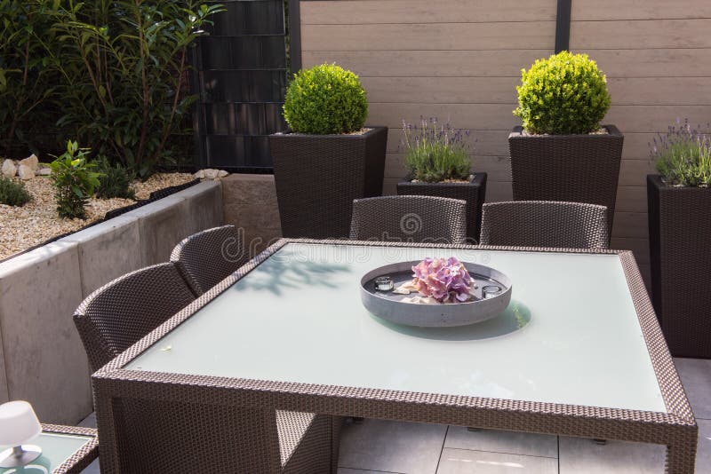 Outdoor Place on Terrace with Table and Chairs Stock Image - Image of ...