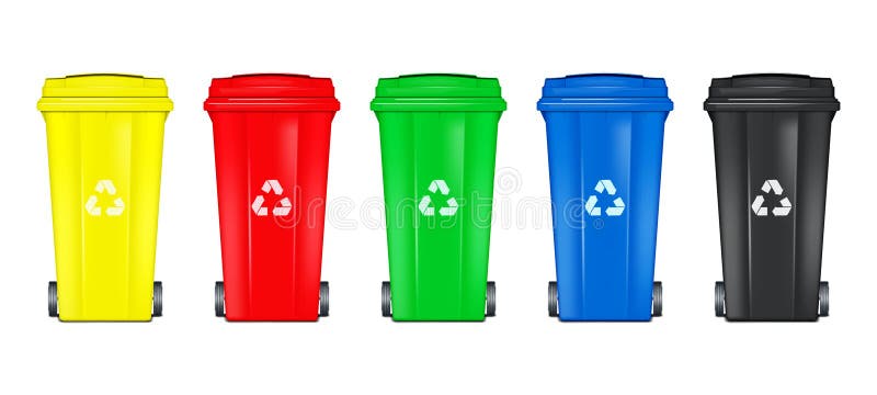 Outdoor Plastic Dustbin with Wheels Color Set. Colour Dust Bin Isolated ...