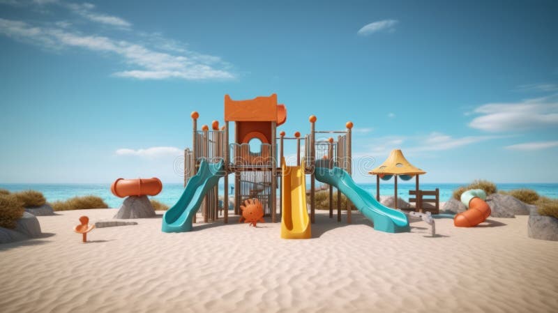 Outdoor Play Area with a Slides on the Beach. Generative AI. Stock ...