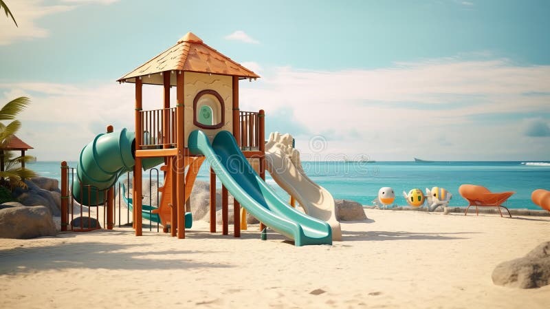 Outdoor Play Area with a Slides on the Beach. Generative AI. Stock ...